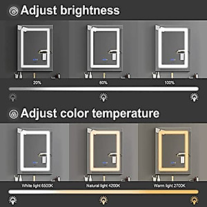 LADEED 26 x 20 Inch Led Medicine Cabinet Outlet, Lighted Medicine Cabinets for Bathroom with Mirror, Recessed or Surface Wall Mounted, Defogger, Dimmer, Glass Door Cabinet with Single Door