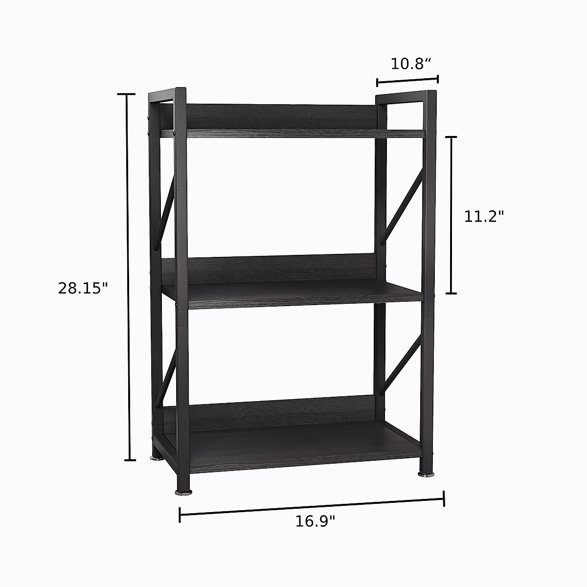 FUTRWORE Small Bookshelf for Small Spaces,Industrial 3 Tier Bookcase, Narrow Book Shelf Organizer, Small Shelf Open Display Rack for Bedroom, Living Room, Home Office(Black)
