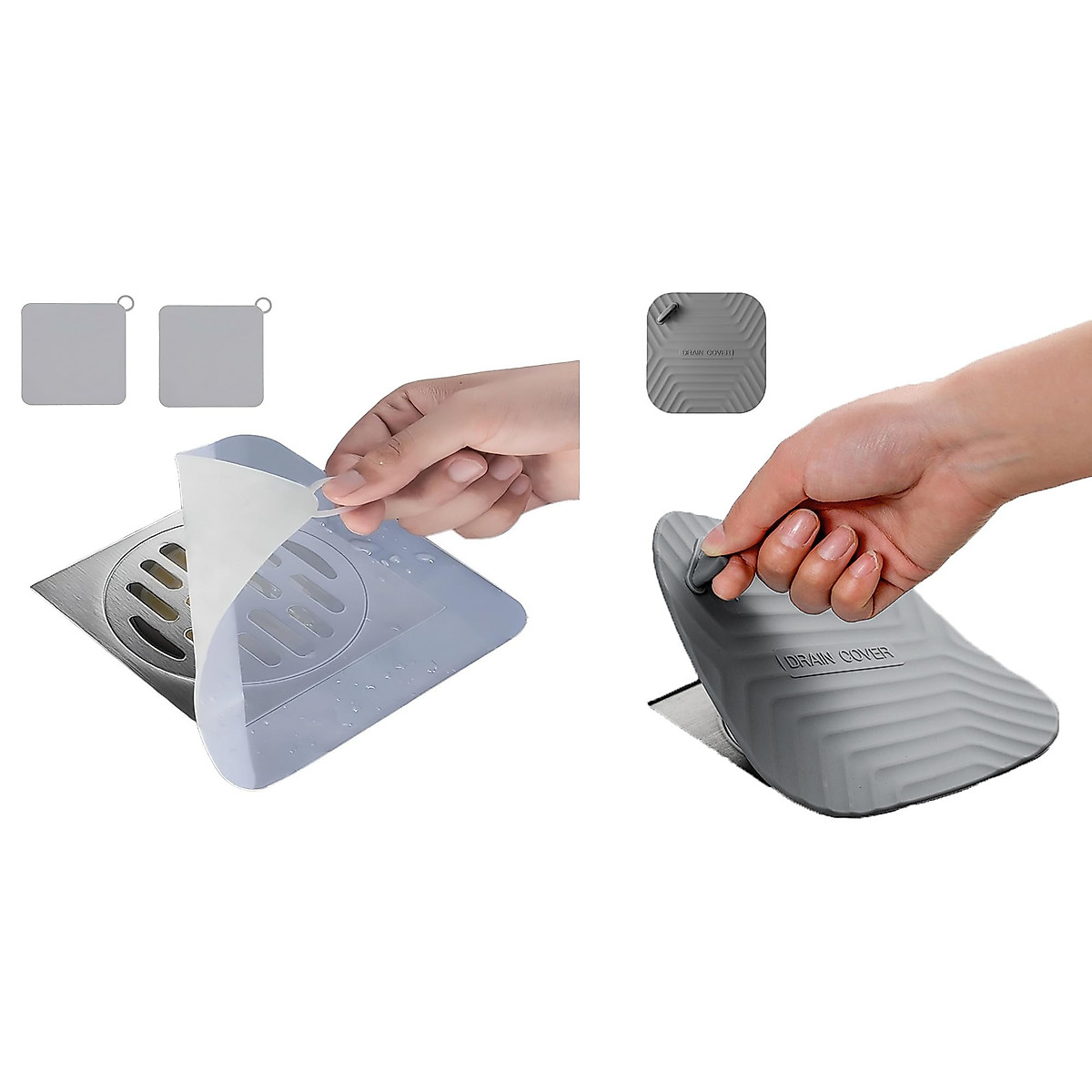 MAOYONG Silicone Square Drain Cover, Anti-Odor Plug for Bathtub, Shower, Kitchen Sink, 3 Pack