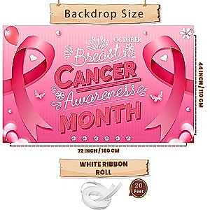Breast Cancer Awareness Decorations, Breast Cancer Awareness Banner, Breast Cancer Awareness Backdrop, Pink Ribbon Banner Backdrop for Breast Cancer Decor, 72x43 Inch
