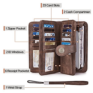 Telena Wallets for Women Large Capacity Zipper Wristlet Clutch Purse Coffee