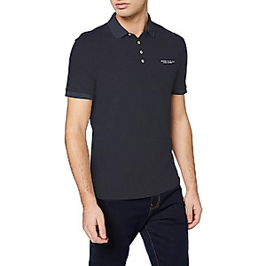 A｜X ARMANI EXCHANGE Men's Short Sleeve Contrast Logo Jersey Polo, Navy, M