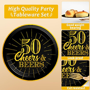 96 Pcs Cheers 50th Birthday Plates and Napkins Party Supplies Cheers to 50 Years Tableware Set 50th Party Birthday Decorations Favors for Men Women for 24 Guests