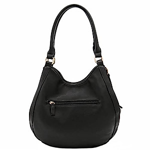 Light-weight 3 Compartment Faux Leather Medium Hobo Bag (Black)
