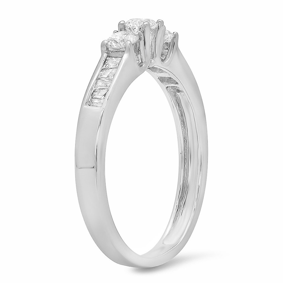 Dazzlingrock Collection 0.55 Carat (ctw) 14K Round & Baguette Diamond 3 stone Engagement Ring 1/2 CT, White Gold, Size 7