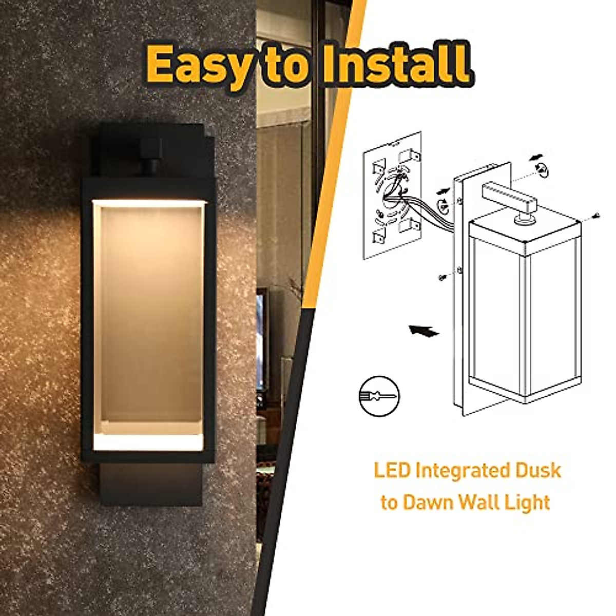 Inowel Outdoor Wall Sconce Lantern Dusk to Dawn Sensor Black LED Exterior Light IP54 Waterproof Classic Wall Light Aluminum Wall Mount Lamp Lighting for Porch Front Door Garden 13W 800Lm 3000K