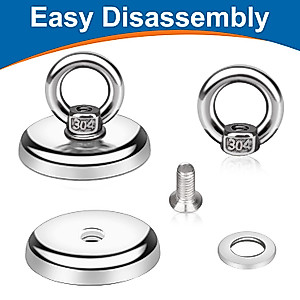 E BAVITE Magnetic Hooks, 100 LB（45KG） Heavy Duty Magnetic Hooks with Countersunk Hole Eyebolt, Perfect for Home, Kitchen, Workplace, Office and Garage, Pack of 10