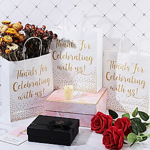 Chinco 30 Pcs Wedding Welcome Gift Bags Hotel Guests Thanks for Celebrating with Us Gold Paper Gift Bag Medium Size Foil with Handle for Bridal Shower Party Favor(White, 10 x 8 x 3 Inch)