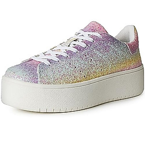 J. Adams Hero Platform Sneakers for Women - Casual Lace Up Fashion Tennis Shoes - Glitter - 9