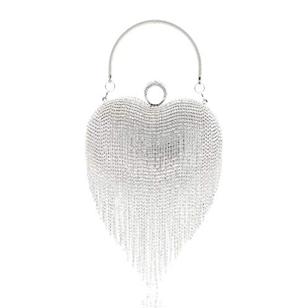WANLIAN Women Luxury Cute Heart Shape Tassel Evening Clutch Bag Rhinestones Wedding Party Purse Handbag Evening Bags