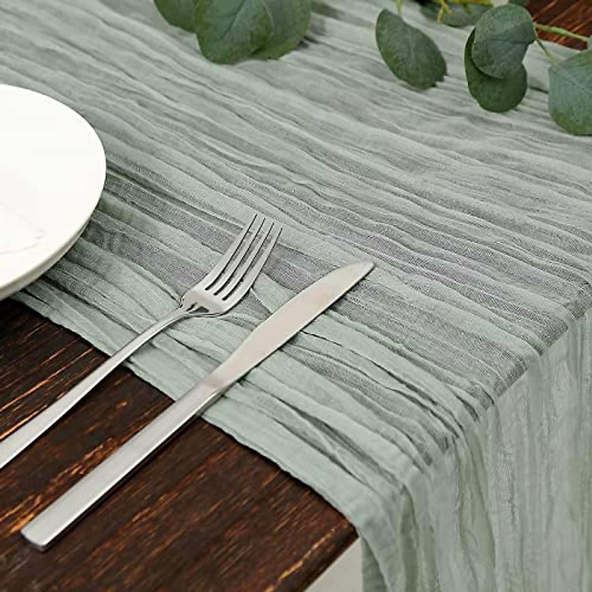 DOLOPL Sage Green Cheesecloth Table Runner 13.3ft Boho Gauze Cheese Cloth Table Runner Rustic Sheer Runner 160inch Long for Wedding Bridal Baby Shower Birthday St. Patrick's Day Table Decorations