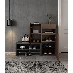 THREE BEDS Corner Shoe Storage Cabinet with 7 Shelves & 1 Drawer Entryway Shoe Storage (Walnut)