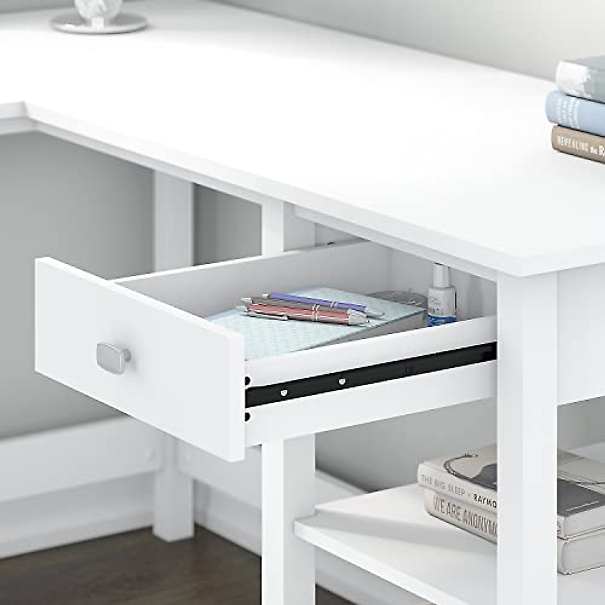 Bush Furniture Broadview L Shaped Computer Desk with Storage, 60W, Pure White