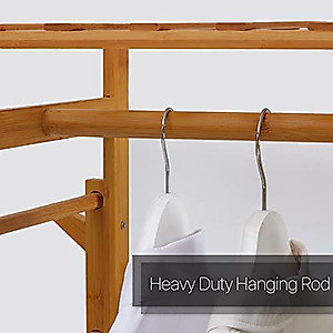 MoNiBloom Bamboo Clothes Rack, Freestanding Closet Organizer with 2 Drawers and a Hanging Rob, Extra 5 Clothing Storage Shelving for Bedroom Living Room, Brown