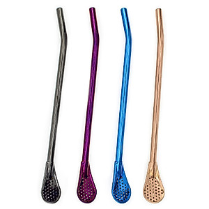 Anller Premium Straw Spoons Bombillas Yerba Mate Straw, Drinking Stirring Straws with Filter Spoon -7.2inch (7 Straws + 2 Cleaning brushes）