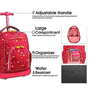 J World Lollipop Kids Rolling Backpack & Lunch Bag Set for Elementary School. Carry-On Suitcase with Wheels, Fox