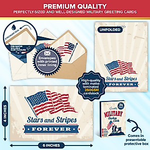 Decorably 24 Pack Patriotic Cards with Envelopes & Stickers - 6 Designs with Printed Message Inside Patriotic Thank You Cards, 6x4in Thank You for Your Service Cards, Patriotic Note Cards