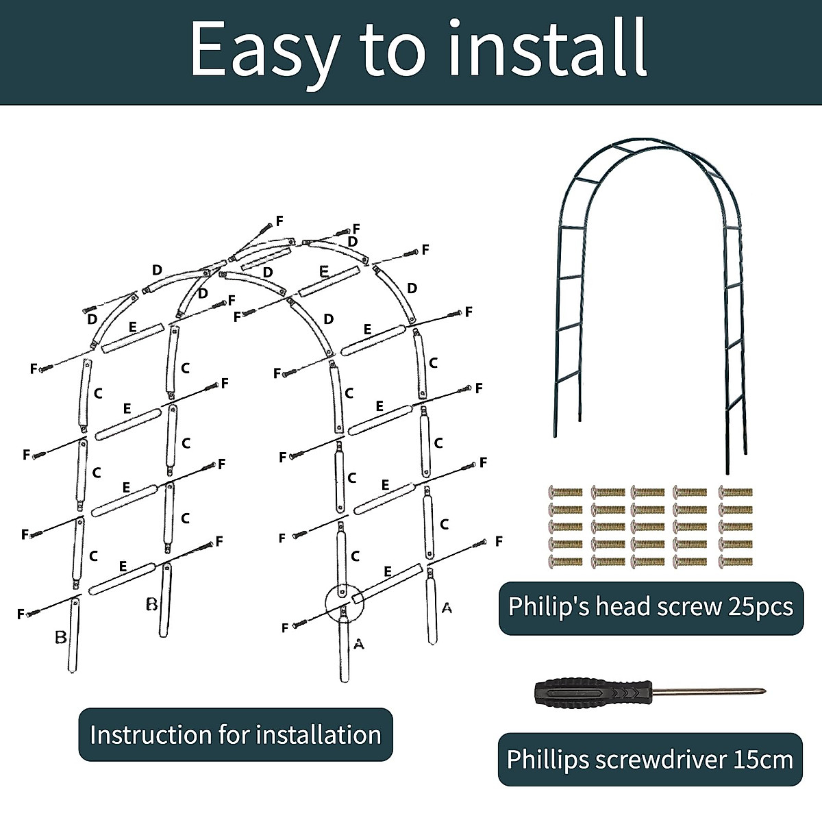 RUBFAC Metal Garden Arch, Wedding & Event Decoration, Garden Trellis for Climbing Plants, Assemble Freely 2 Sizes for Various Climbing Plant Roses Vines Bridal Party Decoration, Army Green, 1 Pack
