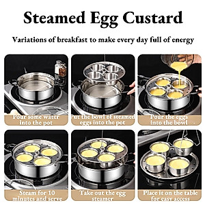 GOVNPJ Egg Poacher Pan, Poached Egg Pan Stainless Steel Egg Pan with 4 Cups Egg Cooker Poached Egg Maker for Kitchen (without coating)
