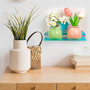 Lesnala 2Pcs Cloud Mini Shelf Iridescent Floating Shelves Floating Shelves for Wall Acrylic Wall Mounted Iridescent Acrylic Shelves with Stickers and Screws for Bathroom Bedroom Living Room Office