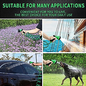 HooSeen EVA Recoil Garden Hose 25ft,Coil Garden Hose with 10 Patterns Hose Nozzle,Flexible Water Hose with Solid Brass Connector for Outdoor, Boat,Lightweight and Kink Free (25FT, Green)