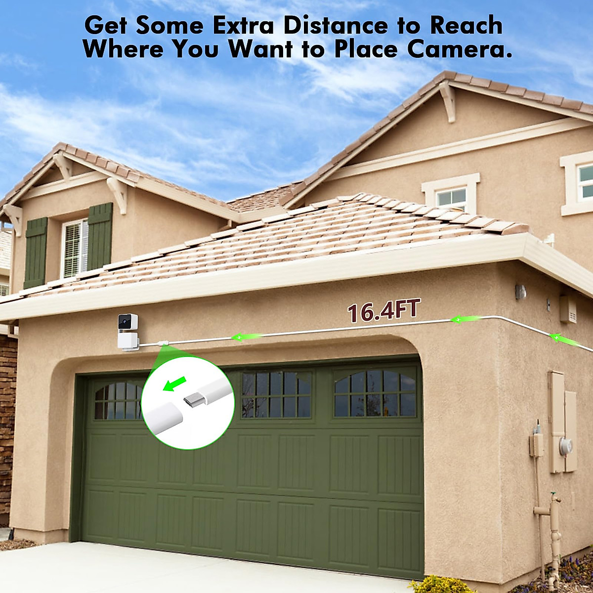 16.4FT Power Cable with Adapter Compatible with WYZE Cam Pan v3, Wyze Cam V4, Wyze Cam OG/V3/ V3 Pro, One-piece Molding with More Waterproof and Rust-proof to Keep 24-hour Power Supply for Outdoor Use