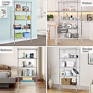 XXkseh 5 Tier Wire Shelving Unit Metal Storage Shelves Heavy Duty NSF Height Adjustable Commercial-Grade Storage Rack Garage Storage Pantry Shelves for Storage, Chrome