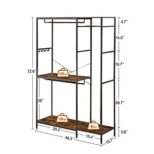 Wekity Freestanding Closet Organizer Heavy Duty, Closet Clothes Organizer, Freestanding Closet Organizer System, Holds 350 Lbs Metal Closet Rack, Clothes Rack (Rustic Brown)
