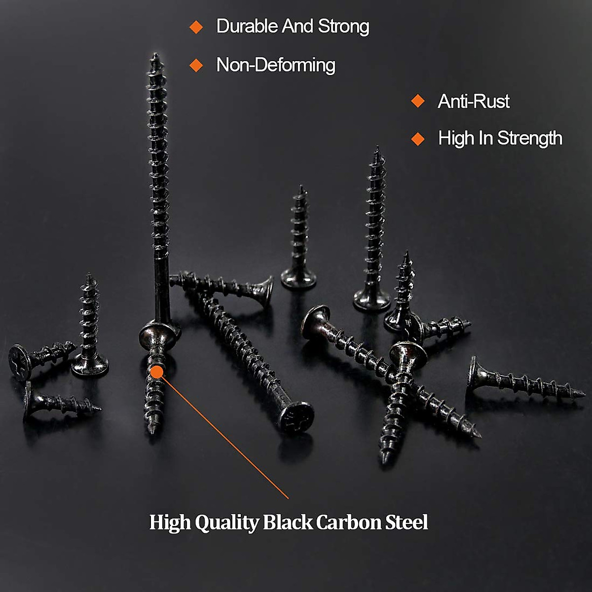 Rustark 390-Pcs #7 Coarse Thread Drywall Screw with Phillips Drive Black Oxide Finsh Bugle Head Wood Screws Assortment Kit Ideal for Drywall Sheetrock