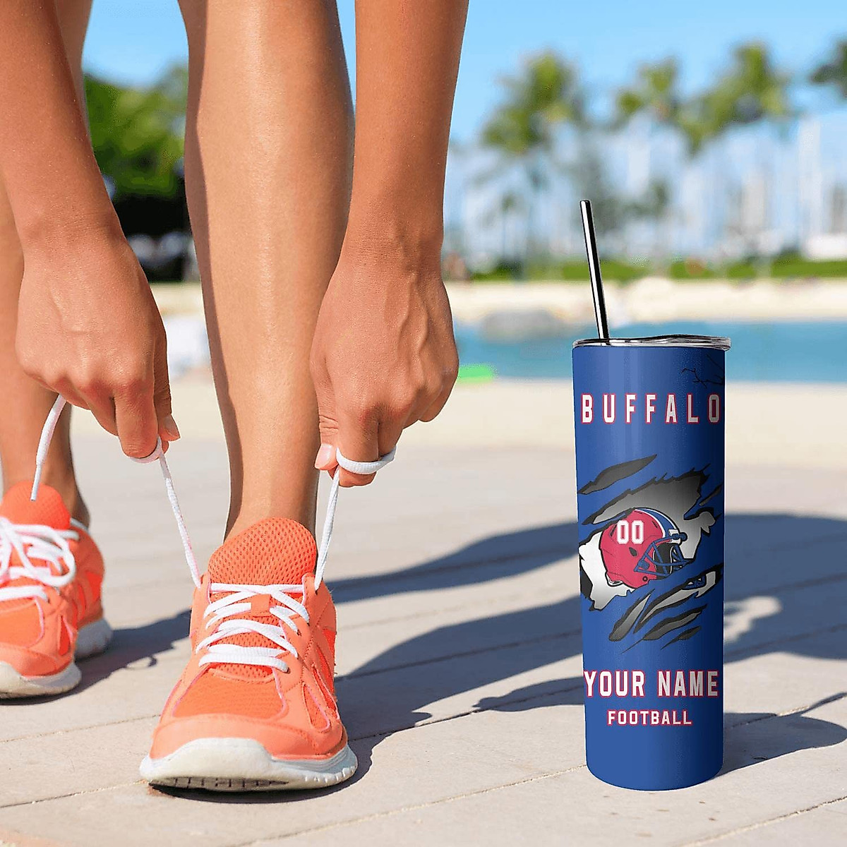 20oz Customs Football City Tumbler with Lid and Straws, Personalized Football GIfts for Fans, Travel Cup Adds Your Name and Number