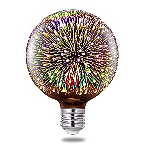 Porseme 3D Fireworks Decorative Light Bulb, E26 Base, 7W, AC100-240V, Glass Bulbs with Soft Warm Light, Shiny Decor for Home, Bedroom, Party (Included 1 G125 Bulb)
