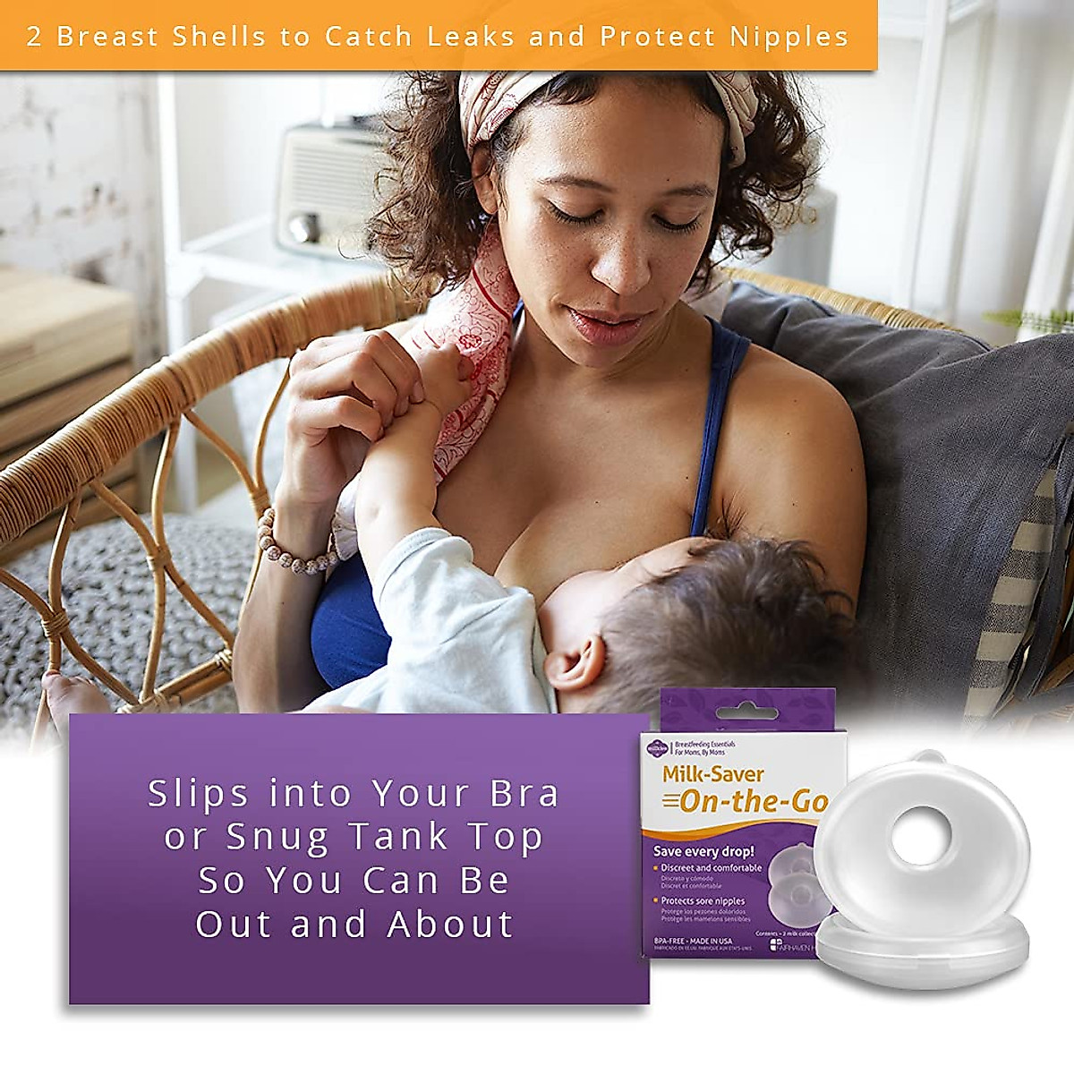 Milkies Milk-Saver On-The-Go, Breast Milk Collecting Shells and Nipple Shield, Discreet and Silicone-Free Catcher for Breastmilk, Collector Cups for Nursing & Breastfeeding, Holds More Than 1oz