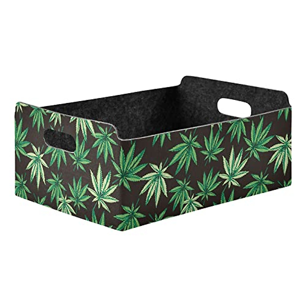 CaTaKu Foldable Storage Basket Marijuana Leaves Collapsible Felt Storage Bins with Handle Drawer Organizer Bin Cube Shelf Box for Organizing Closet Clothes Office Books Bedroom