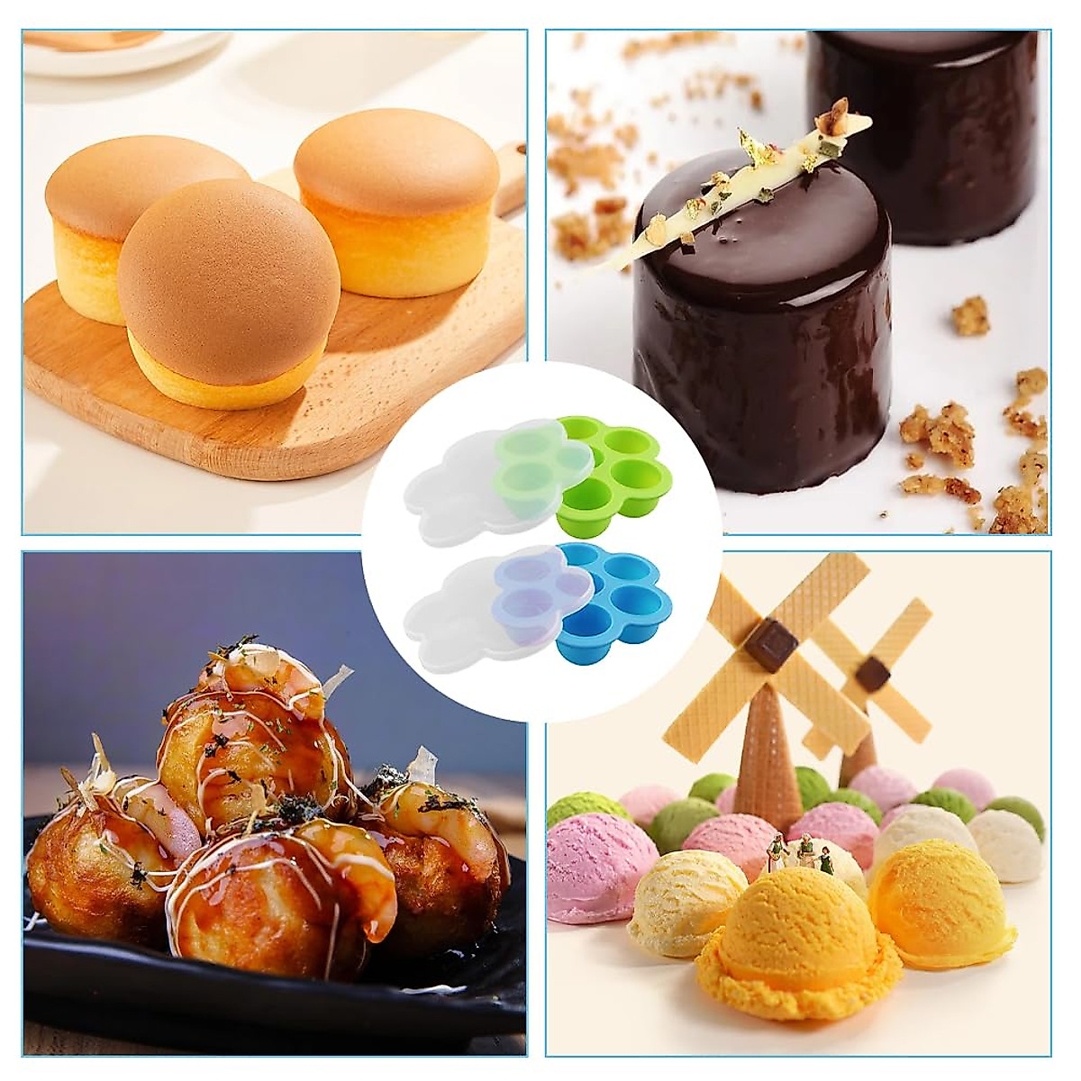 Silicone Air Fryer Egg Bite Mold, 2 Pcs Reusable Egg Bites Pan with Lid + 2 Pcs Oil Brushes - Non-Stick Air Fryer Egg Mold Cupcake Mold, Air Fryer Accessories(2 Set)