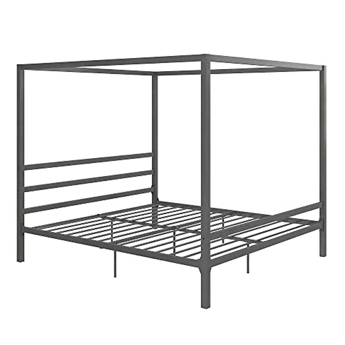 DHP Modern Metal Canopy Platform Bed with Minimalist Headboard and Four Poster Design, Underbed Storage Space, No Box Spring Needed, King, Gunmetal Gray