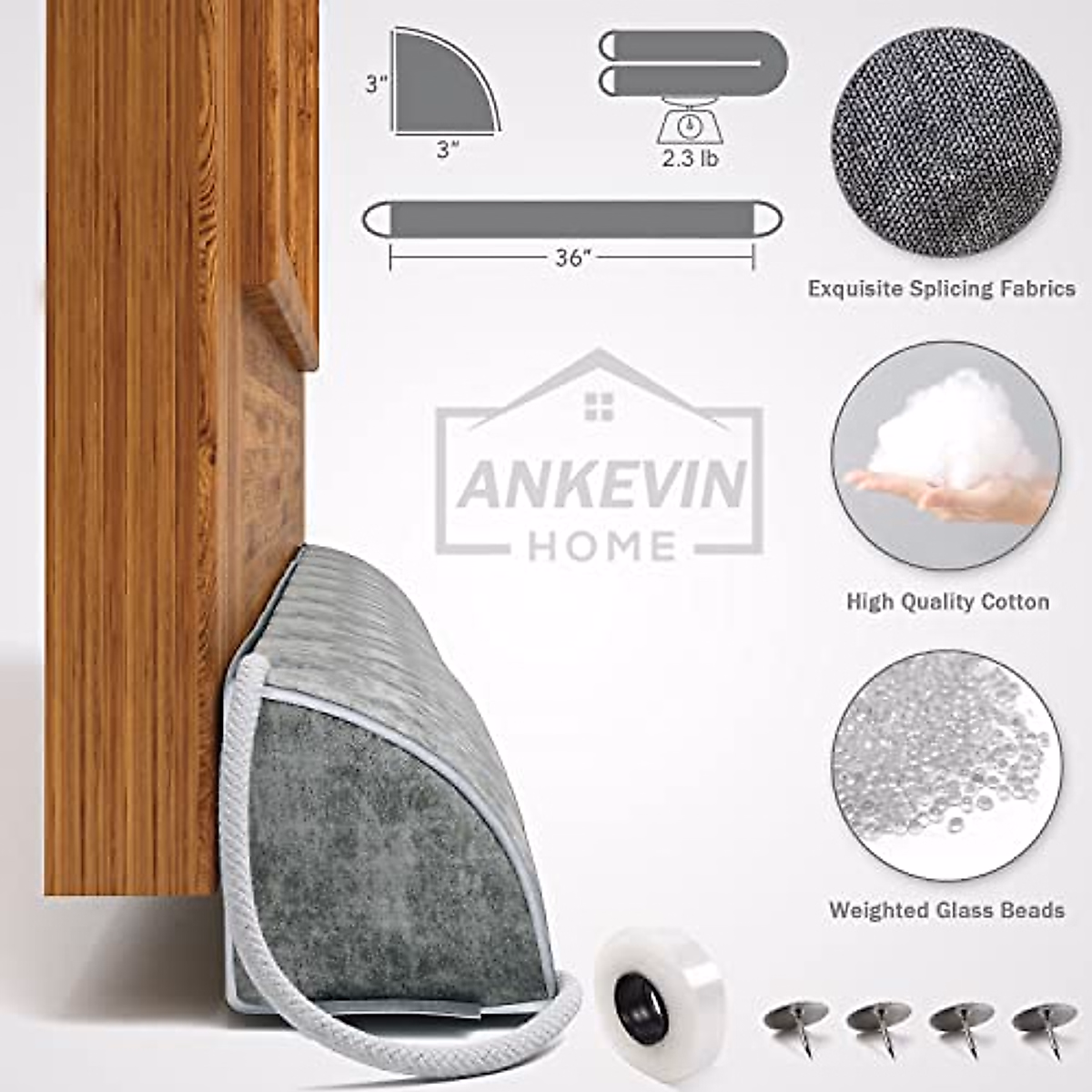 ANKEVIN Door Draft Stopper 36",Draft Stopper for Bottom of Door,Under Door Draft Stopper,Front Door Draft Stopper Weather Stripping Fits 0 to 2.5" Door Gaps，Door Draft Blocker Grey