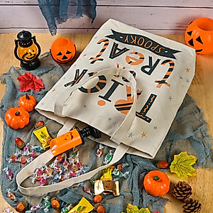 ATFUNSHOP 13.8" Large Halloween Tote Bag Trick or Treat Canvas Reusable Large Bucket for Kids