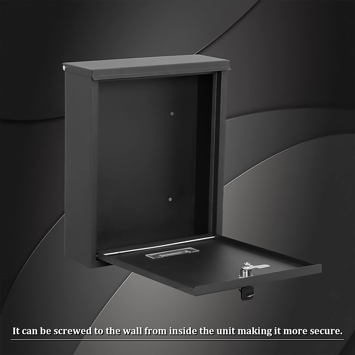 Dalmbox Locking Mailbox Wall Mount, Wall Mounted Mailbox with Key Lock, Large Drop Box with Galvanized Steel Cover, Rust-Proof Metal Post Box, Black, 10.2” x 3.7” x 12.6”