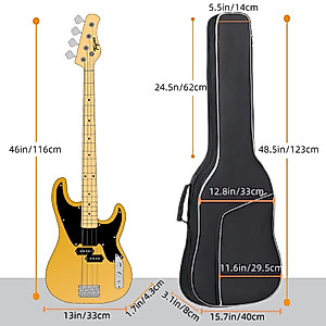 GIGKOUKI Bass Guitar Bag Gig Bag 0.35 inch Backpack Padded Soft Case Padding Black Electric Bass Case with Back Hanger Loop and Neck Strap