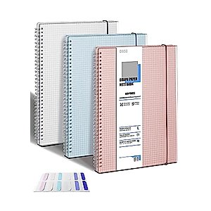 OWSC 3 Pack Graph Notebook, 8.5 x 11 Inches Spiral Notebooks for Work, School and Journal with 110 GSM Graph Paper, Large Notebook with 80 Sheets/160 Pages, Hardcover Grid Paper Notebook