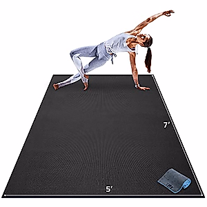 Gorilla Mats Premium Large Yoga Mat – 7' x 5' x 8mm Extra Thick & Ultra Comfortable, Non-Toxic, Non-Slip Barefoot Exercise Mat – Works Great on Any Floor for Stretching, Cardio or Home Workouts