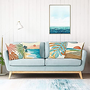 Bonhause Modern Tropical Hawaii Pillow Covers 18x18 Inch Set of 4 Outdoor Palm Leaves Decorative Pillows Case Soft Velvet Tropical Decoration for Patio Garden Bed Home Decor