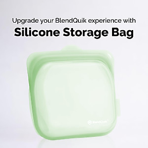BlendQuik, Reusable Silicone Food Storage Bags, 1000 ml Capacity, Leak Proof Freezer Silicone Bags, Easy To Clean Reusable Travel Bag, Green