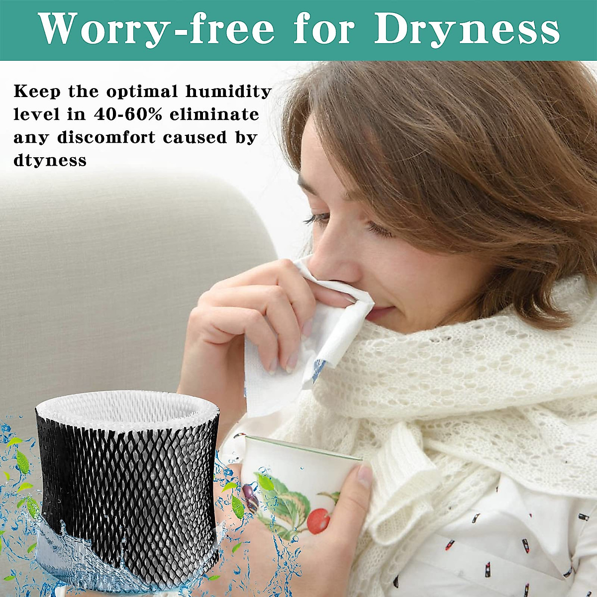 SUNRRA HWF64 Humidifier Filter for Sunbeam Humidifier Filter B, SCM1746, Long-Last & Sturdy, Fits Holmes HM1746, HM-1745 and Bionaire BWF64, 3 Pack