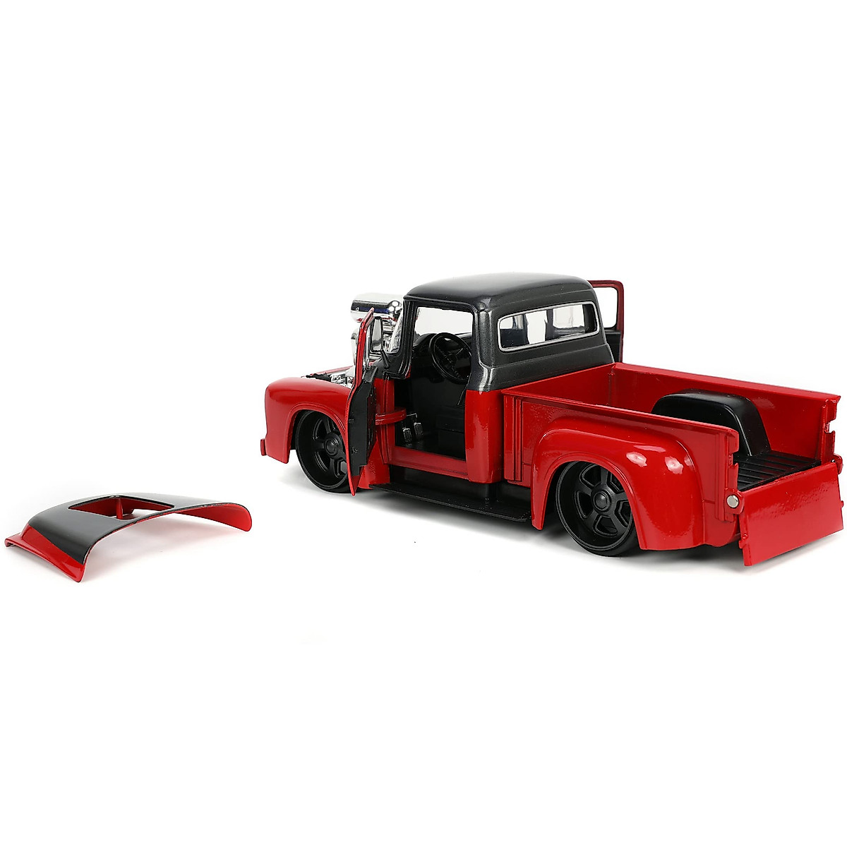 Jada Toys Just Trucks 1:24 1956 Ford F-100 Pickup Truck Red/Dark Gray with Tire Rack