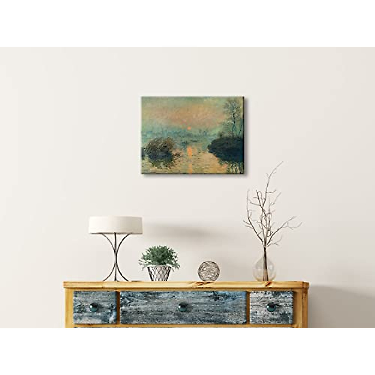 Wieco Art Canvas Wall Art Sunset on the Seine at Lavacourt, Winter Effect by Claude Monet Oil Paintings Canvas Prints Landscape Pictures Artwork on Canvas for Home Decorations