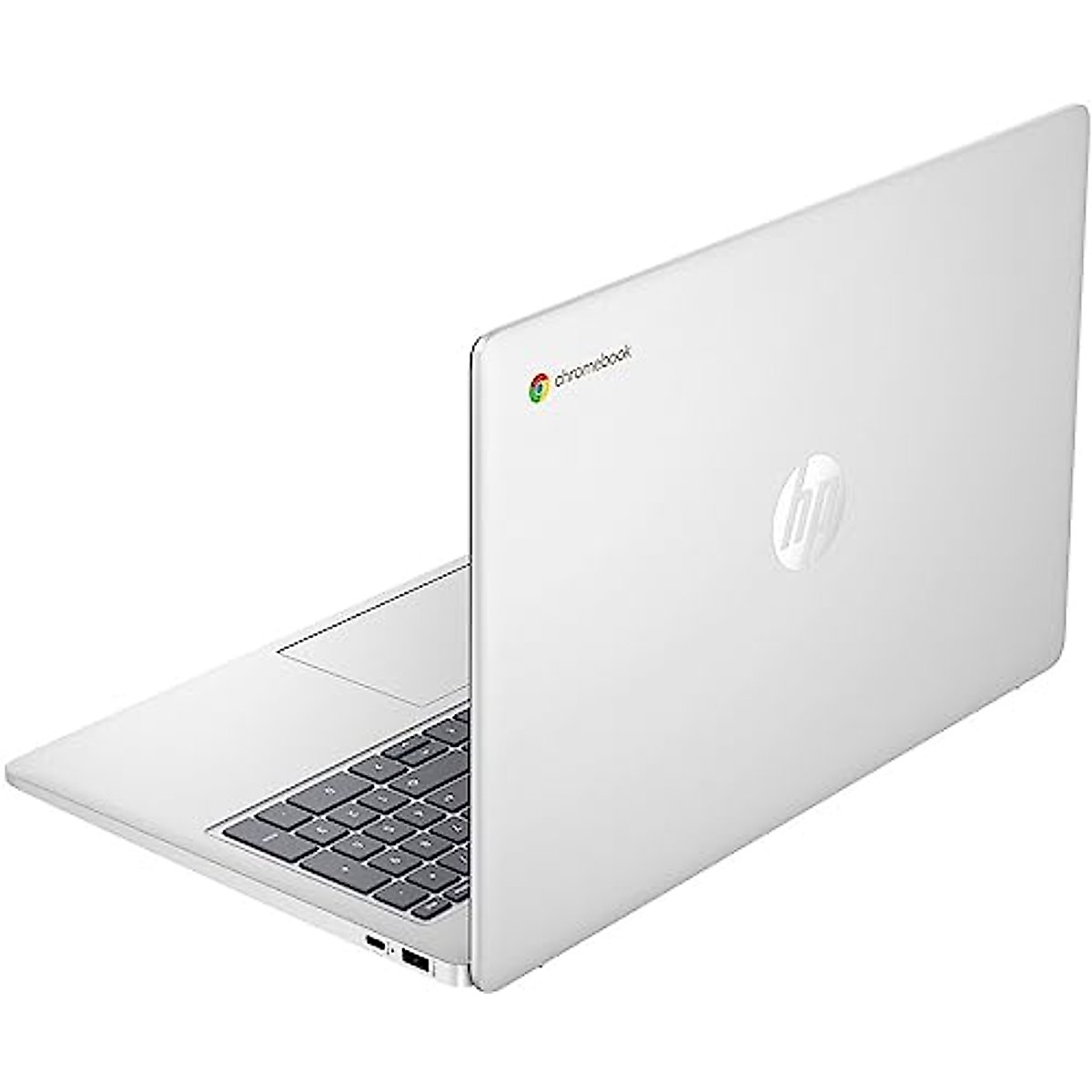 HP 2023 Newest 15.6" HD Chromebook, Intel Quad-Core Processor, LPDDR5 8GB RAM, 64GB eMMc, Webcam, Numeric Keyboard Home & Student Laptop, Chrome OS, Natural Silver
