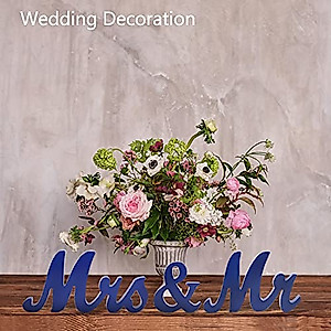 YEHLIABO Wooden Mr and Mrs Letter, Classical Mr. & Mrs Wedding Sign for Wedding Table, Large Wooden Letters for Sweetheart Table, Photo Props Wedding Decorations for Anniversary (Dark Blue, Large)