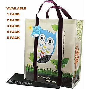 EcoJeannie 5 pack Super Strong X-Large Laminated Woven Reusable Shopping Tote Bag (Avail: Set of 1,2,3,4,5 Bags), Free Standing, Recycled Plastic w/Bottom Board & Reinforced Nylon Handle - WTS051