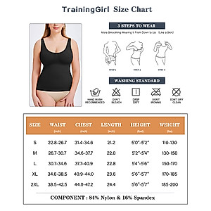 TrainingGirl Women Compression Tank Tops Tummy Control Shapewear Vest Seamless Waist Body Shaper Slimming Shirt Camisole Tops (Black, XX-Large)